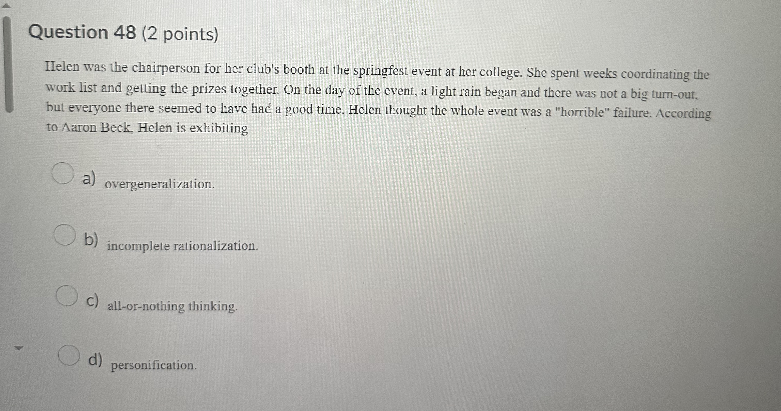 Solved Question 48 (2 ﻿points)Helen was the chairperson for | Chegg.com