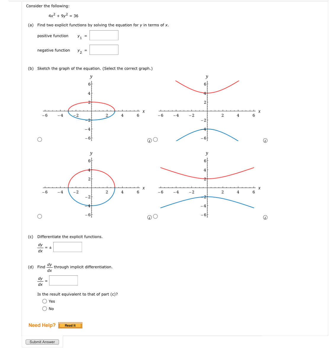 Solved Consider the following:4x2+9y2=36(a) ﻿Find two | Chegg.com