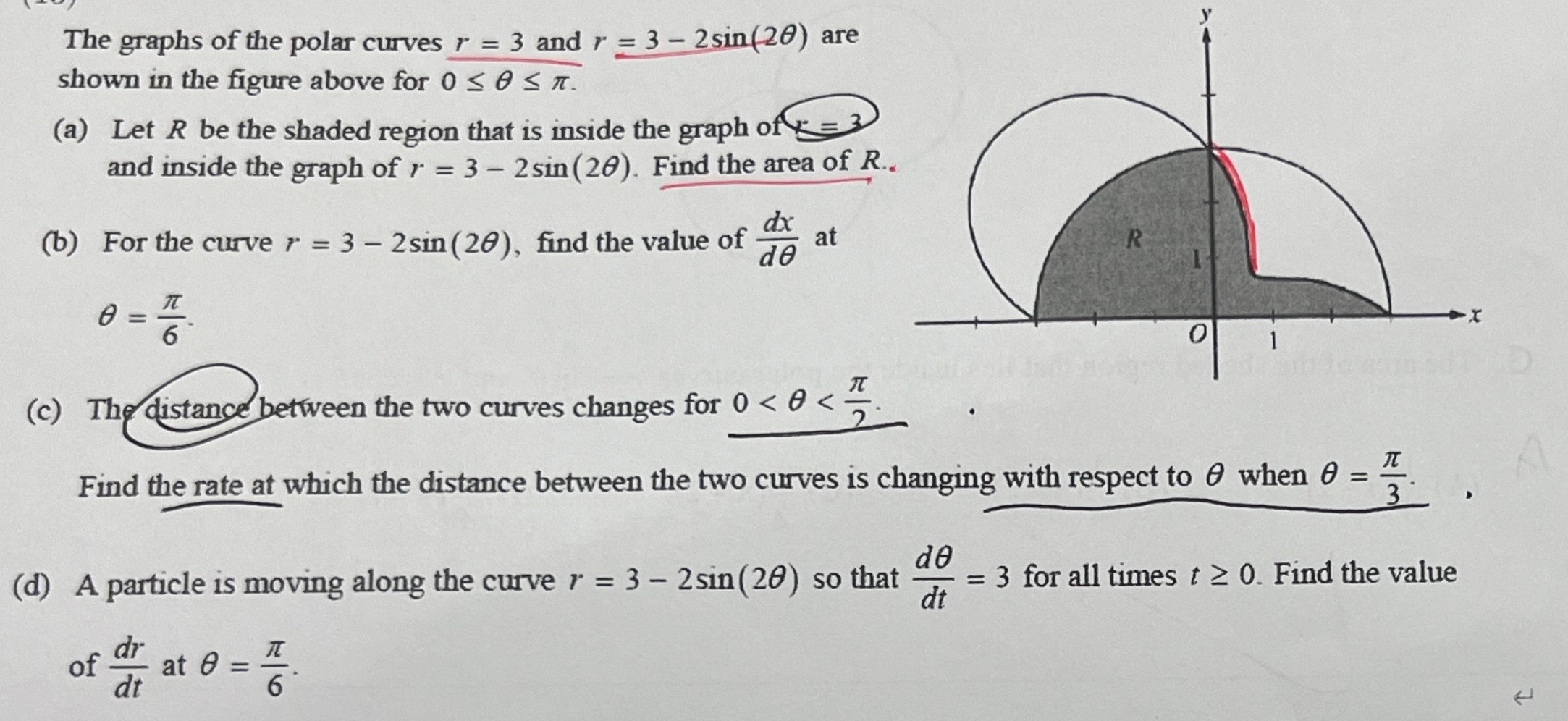 Solved The graphs of the polar curves r=3 ﻿and r=3-2sin(2θ) | Chegg.com