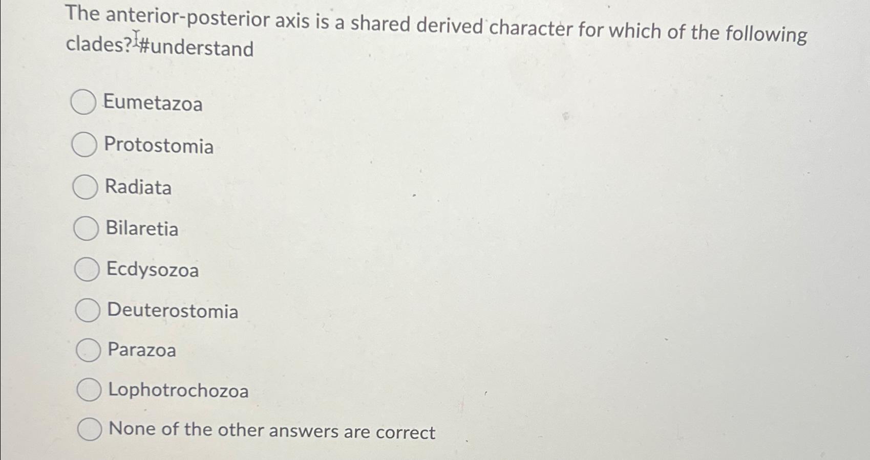 Solved The anterior-posterior axis is a shared derived | Chegg.com