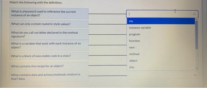 Solved Given the following code, match the label with the | Chegg.com
