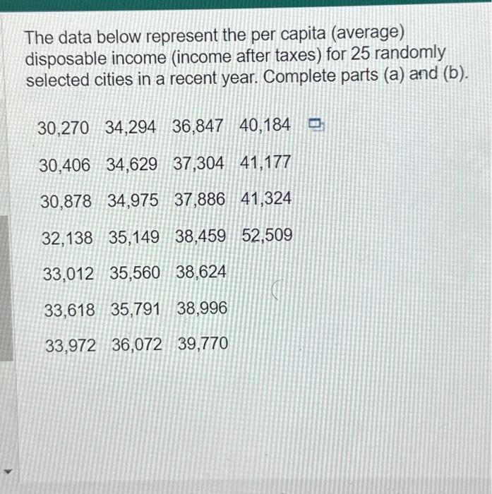 Solved The data below represent the per capita (average) | Chegg.com