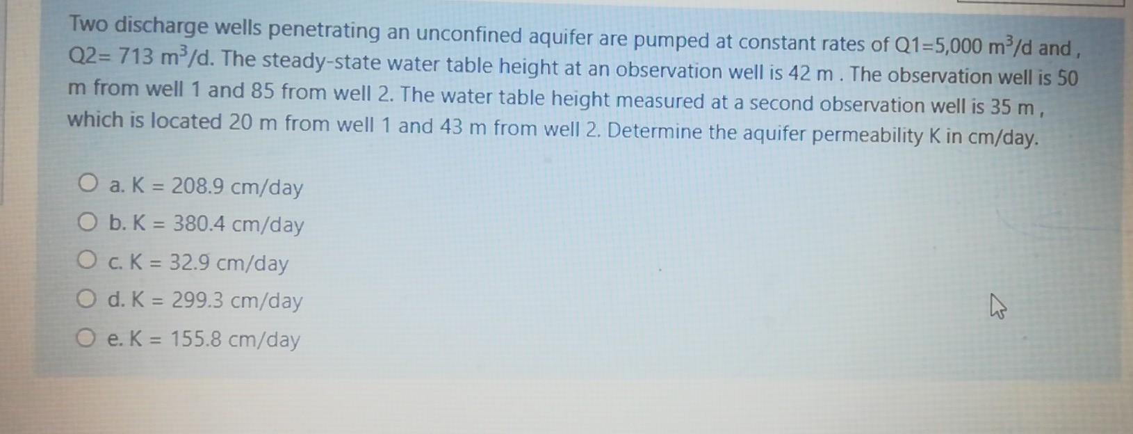 Solved Two discharge wells penetrating an unconfined aquifer | Chegg.com