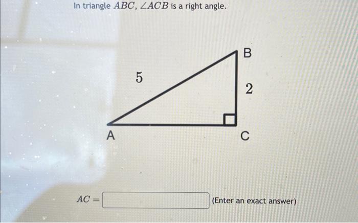 Solved In triangle ABC,∠ACB is a right angle. | Chegg.com