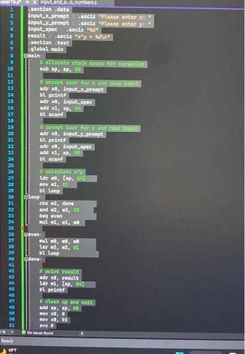 Solved need help with this ARM code to calculate x^y the | Chegg.com