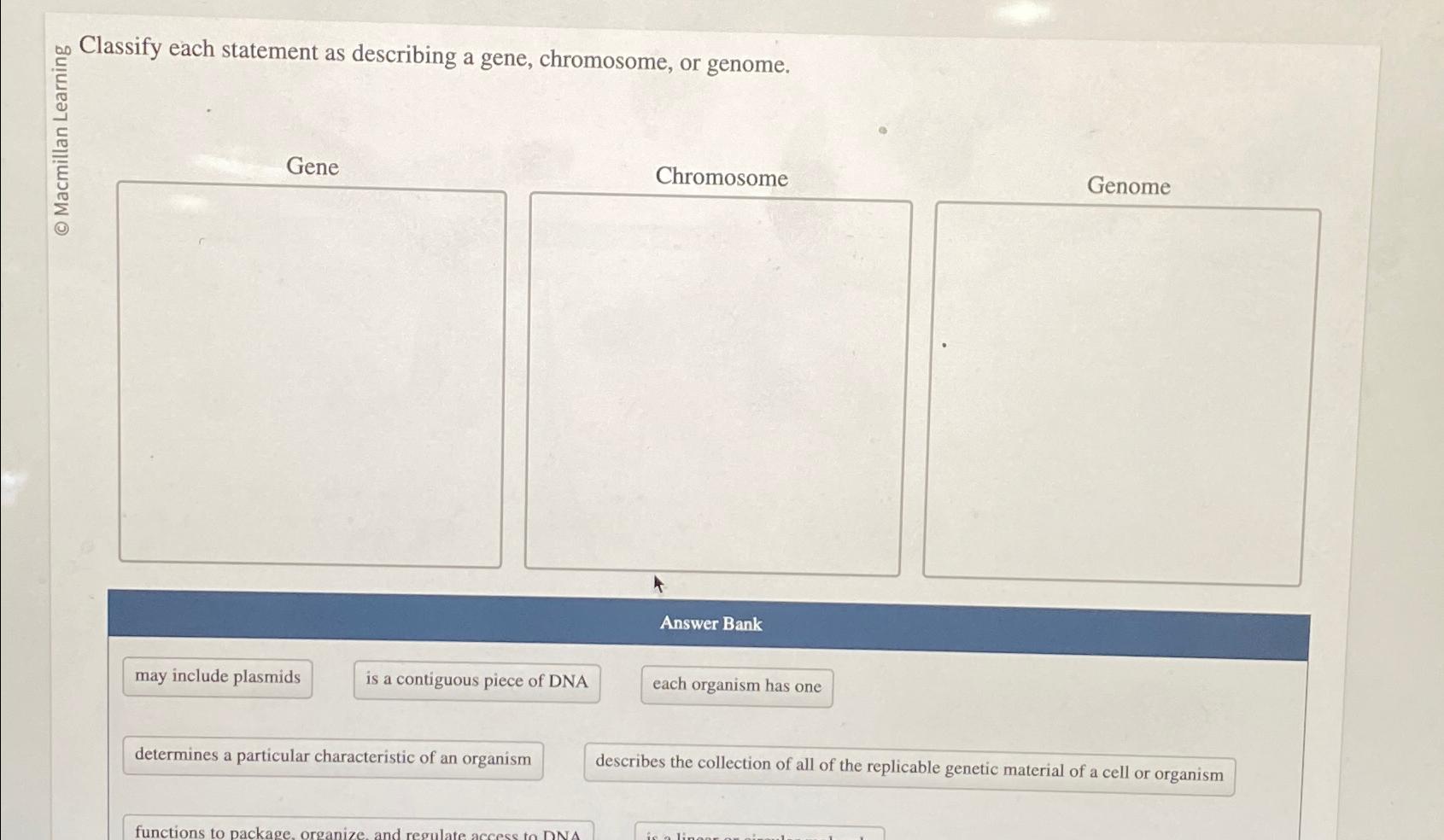 Solved Classify each statement as describing a gene, | Chegg.com