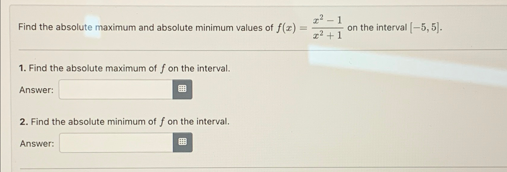 Solved Find the absolute maximum and absolute minimum values | Chegg.com
