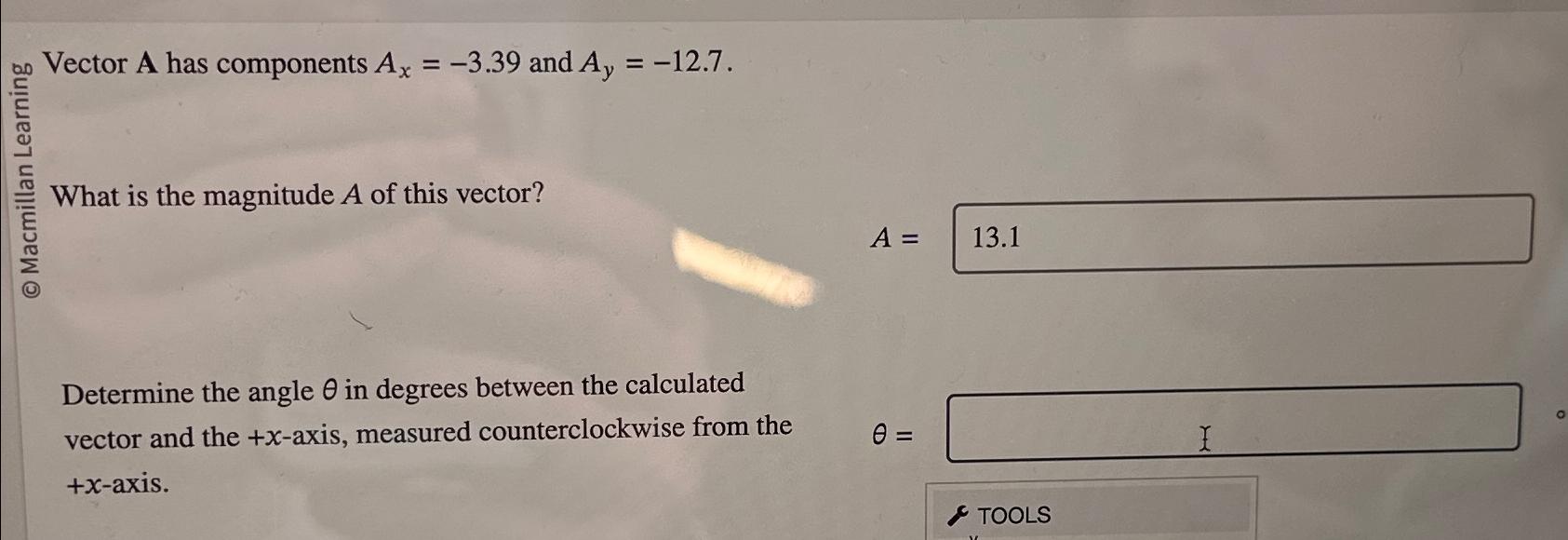 Solved Vector A has components Ax=-3.39 ﻿and Ay=-12.7.What | Chegg.com