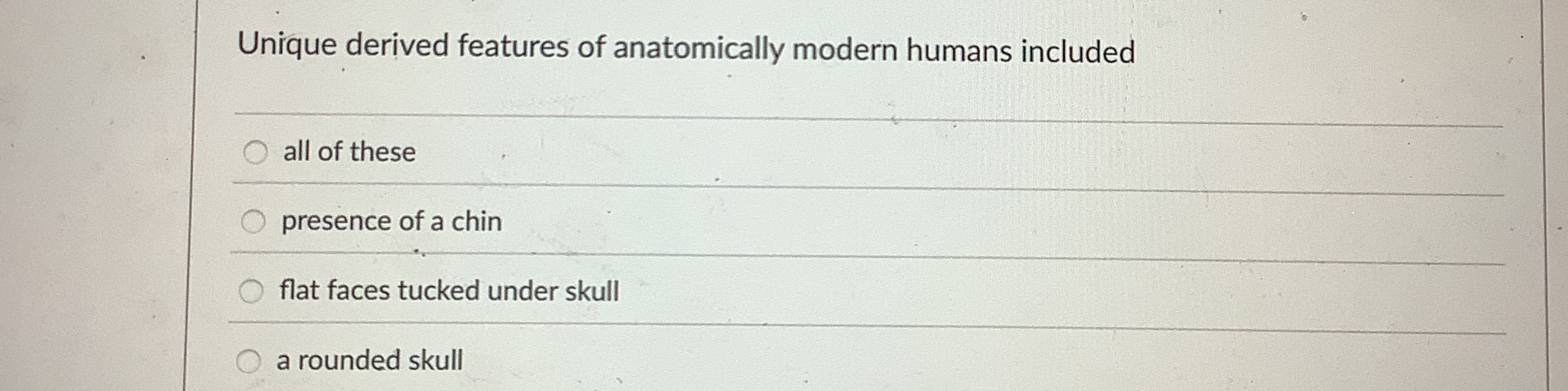 Solved Unique derived features of anatomically modern humans | Chegg.com
