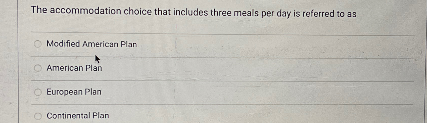 Solved The accommodation choice that includes three meals | Chegg.com