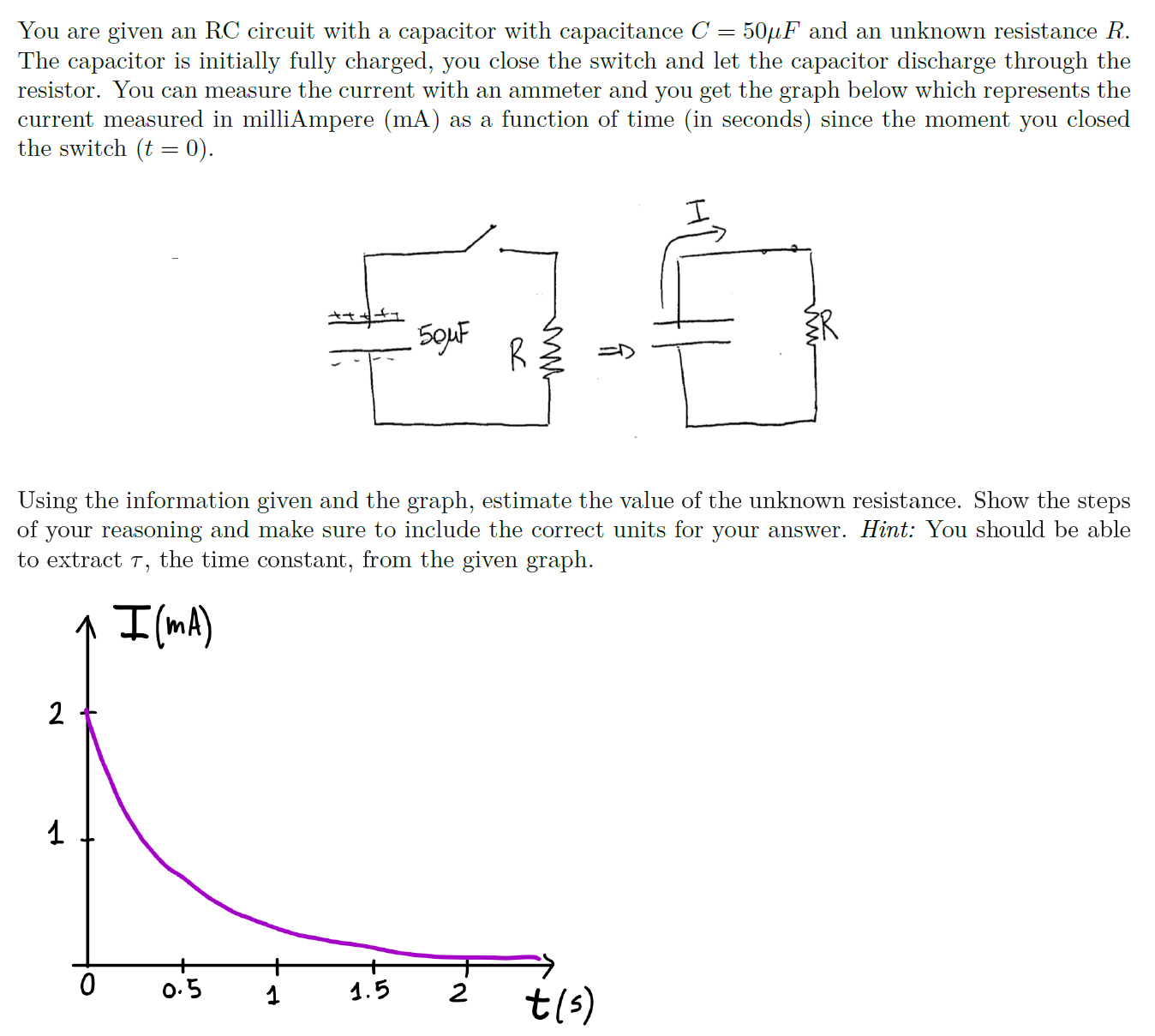 Solved You are given an RC circuit with a capacitor with | Chegg.com