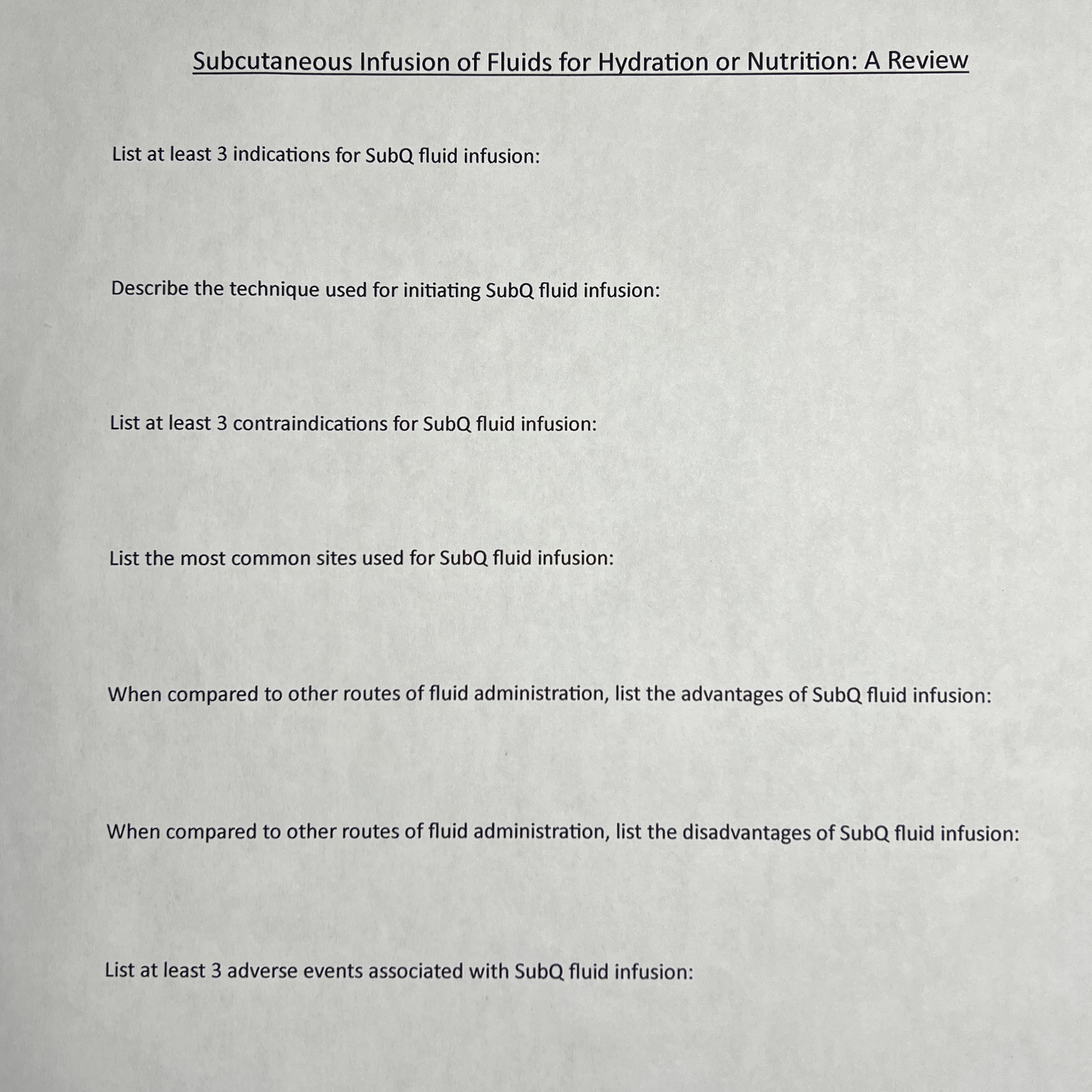 Solved Subcutaneous Infusion of Fluids for Hydration or | Chegg.com