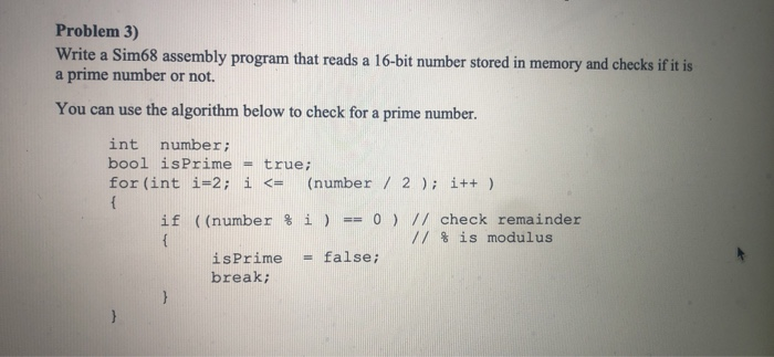 Solved Problem 3 Write A Sim68 Assembly Program That Reads