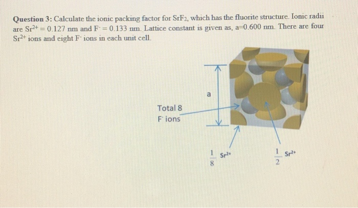 Solved Question 3: Calculate the ionic packing factor for | Chegg.com