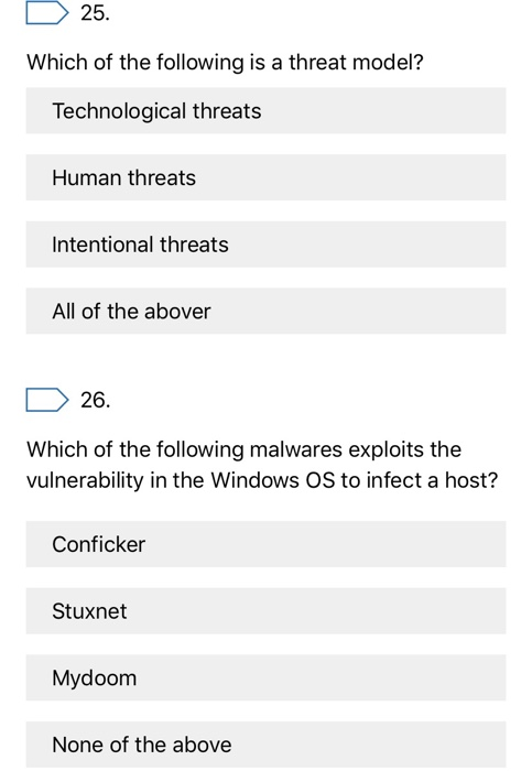 Solved D 25. Which of the following is a threat model? | Chegg.com