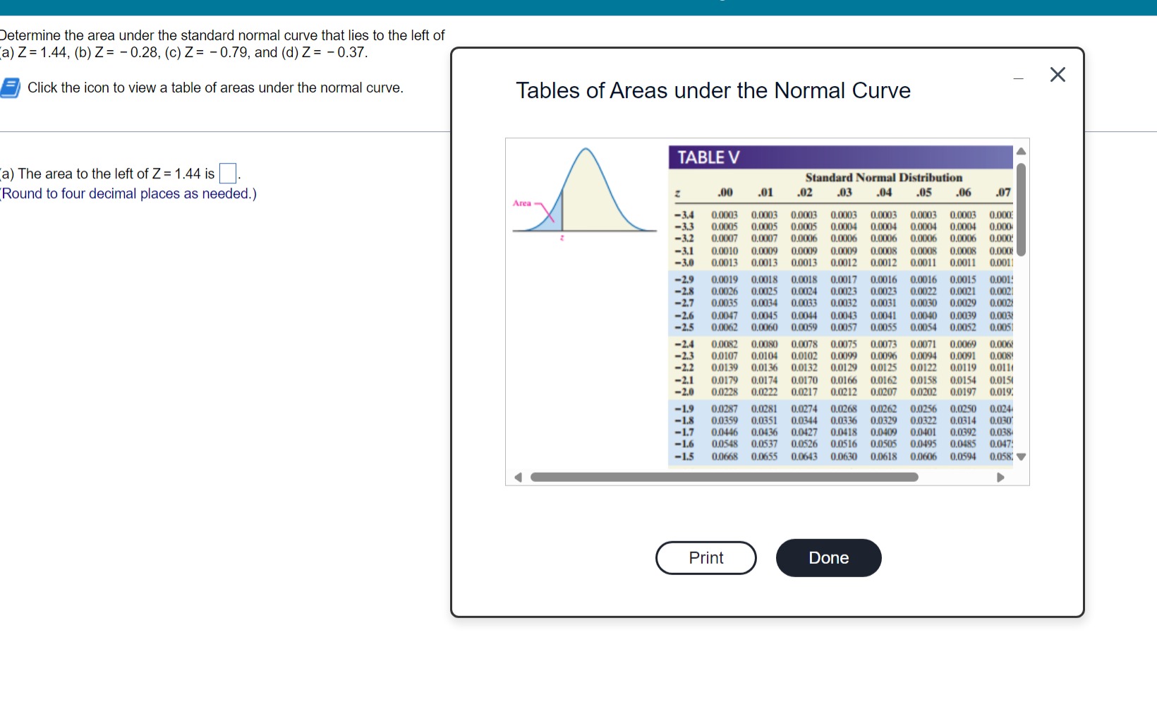 Solved Determine the area under the standard normal curve | Chegg.com