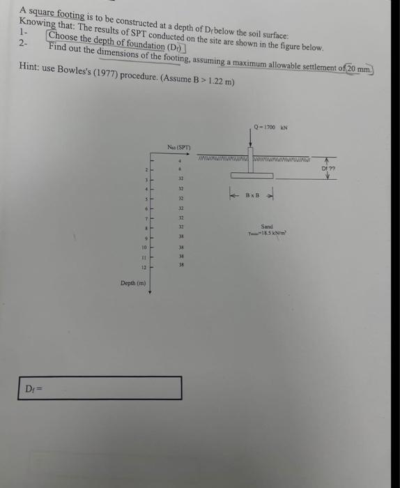 Solved A square footing is to be constructed at a depth of | Chegg.com