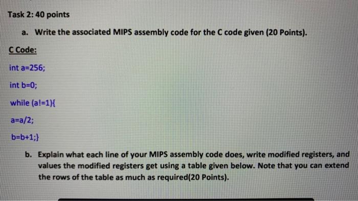 Solved Task 120 Points Write A Mips Assembly Code For The C 