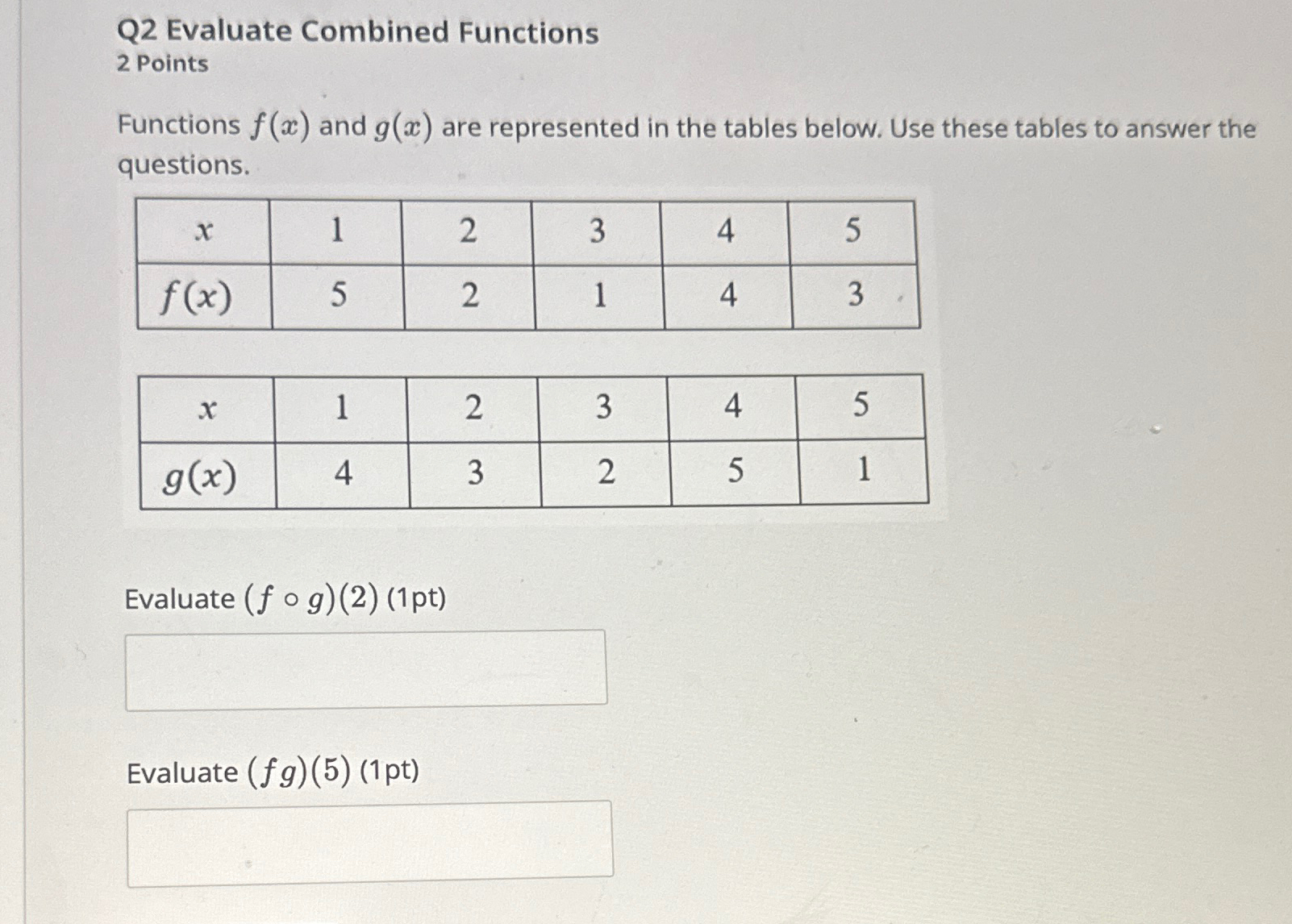 Solved Q2 ﻿Evaluate Combined Functions2 ﻿PointsFunctions | Chegg.com