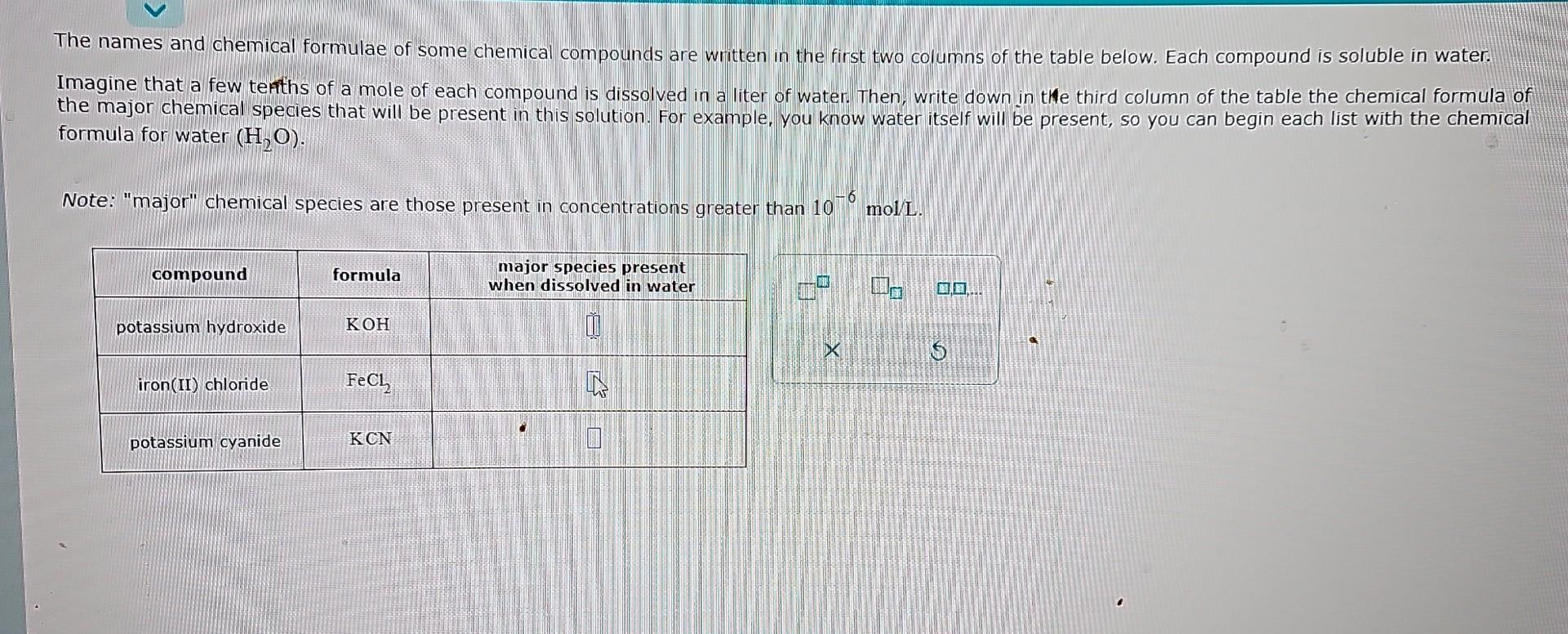 Solved The names and chemical formulae of some chemical | Chegg.com