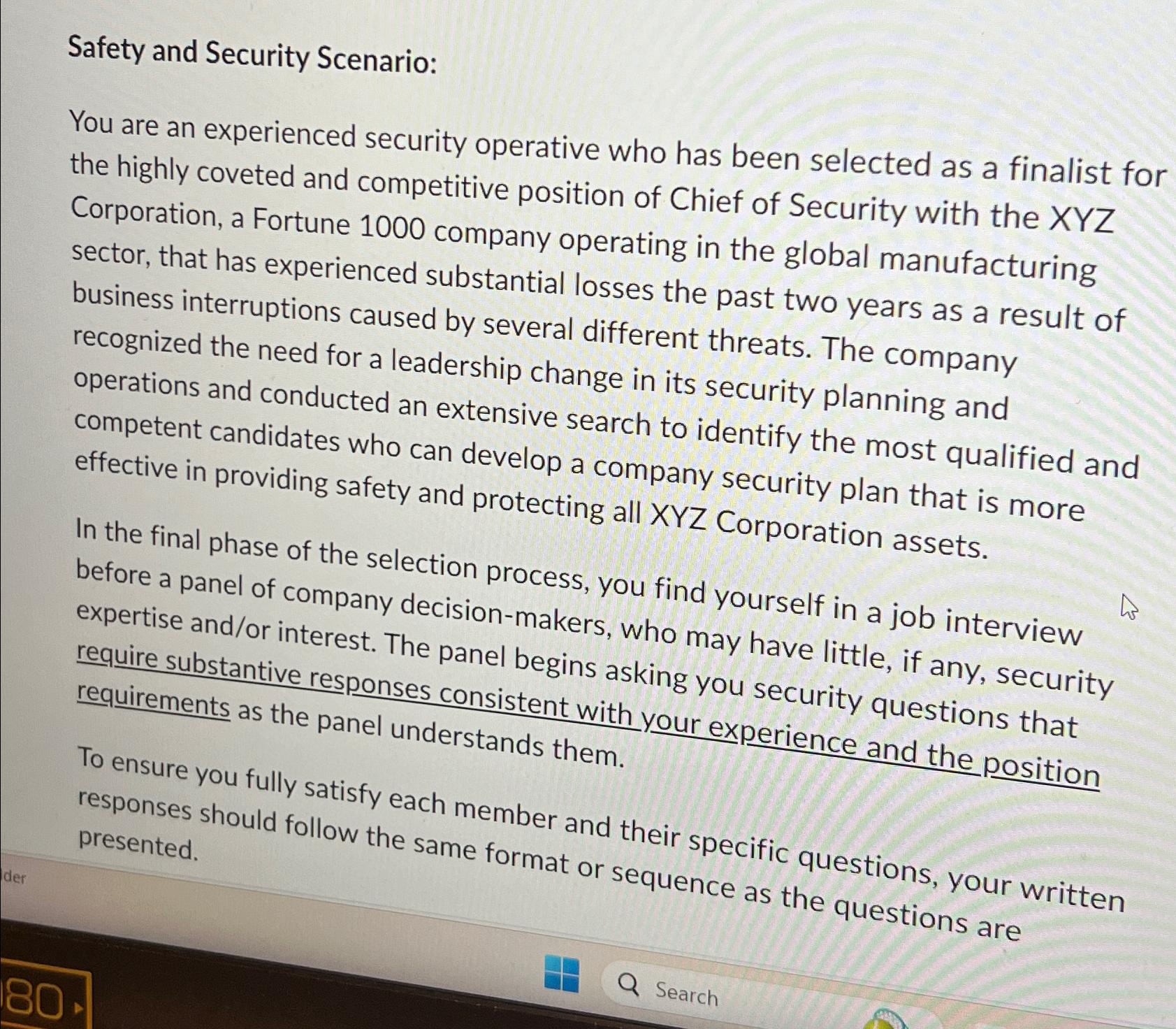 Solved Safety and Security Scenario:You are an experienced | Chegg.com