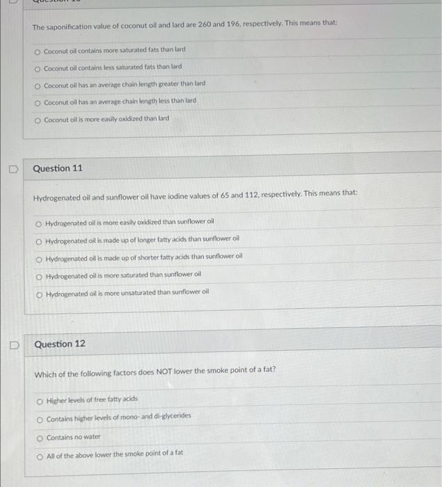 Solved The saponification value of coconut oil and lard are | Chegg.com