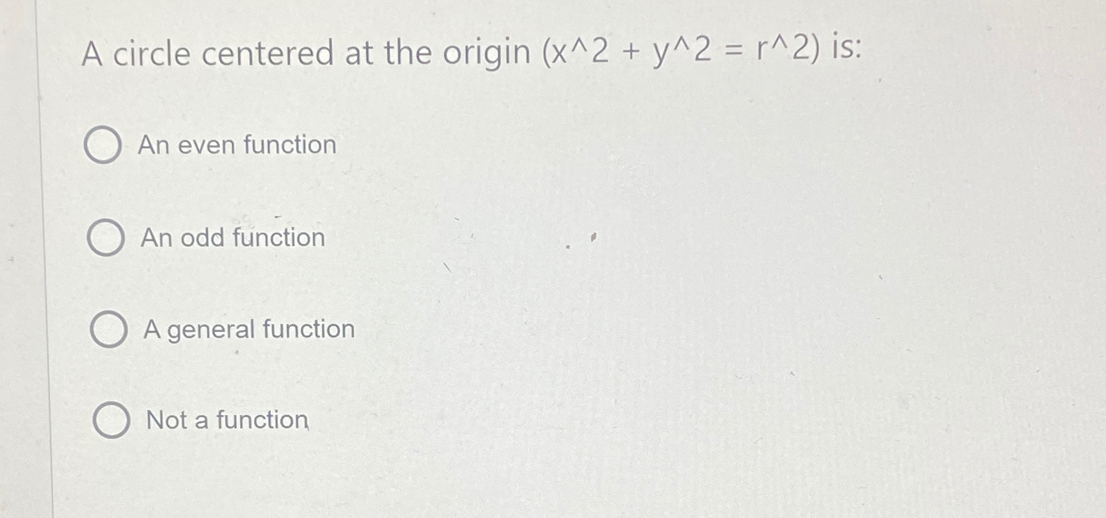 Solved A circle centered at the origin )=(r???2 ﻿is:An even | Chegg.com