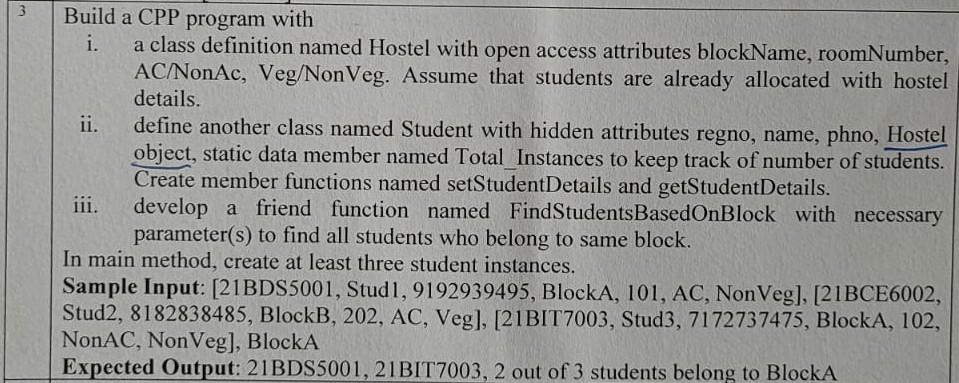 Solved 3 Build a CPP program with i. a class definition | Chegg.com