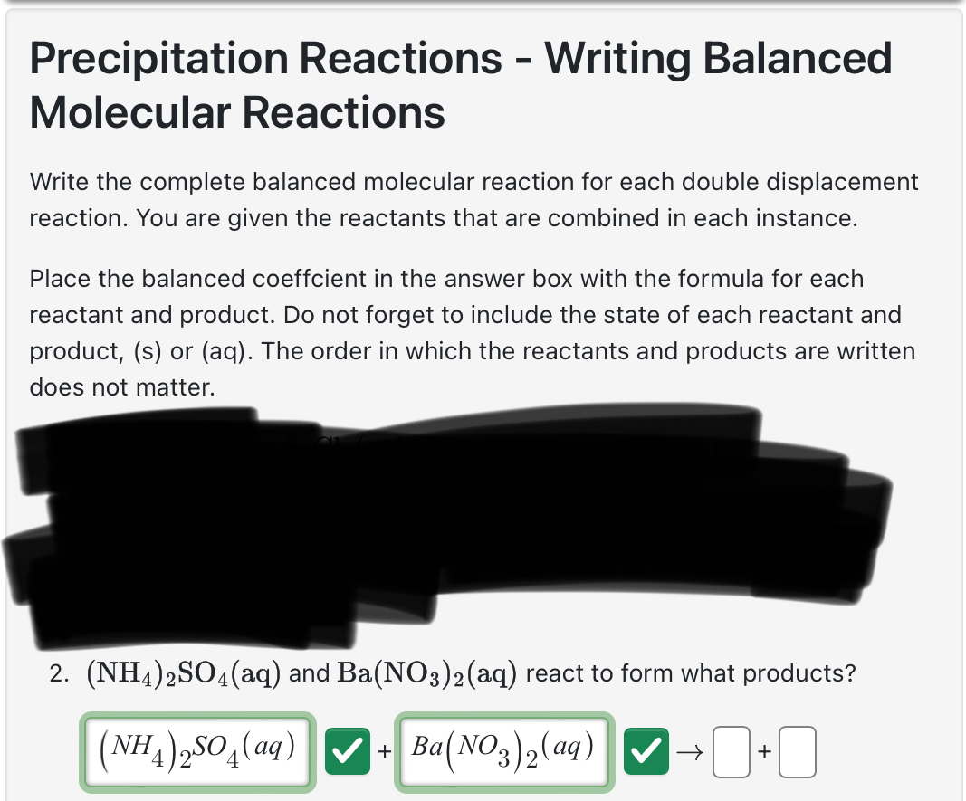 Solved Precipitation Reactions - ﻿Writing Balanced Molecular | Chegg.com