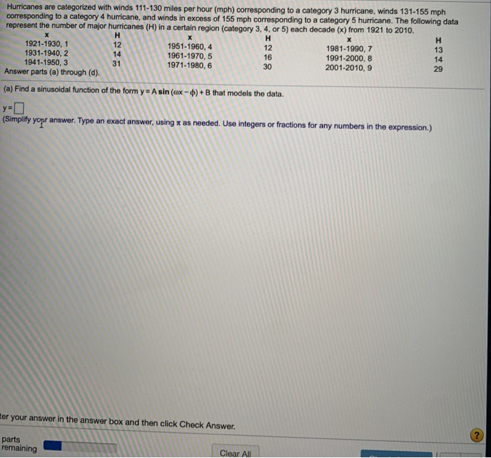 Hurricanes are categorized with winds 111-130 miles | Chegg.com