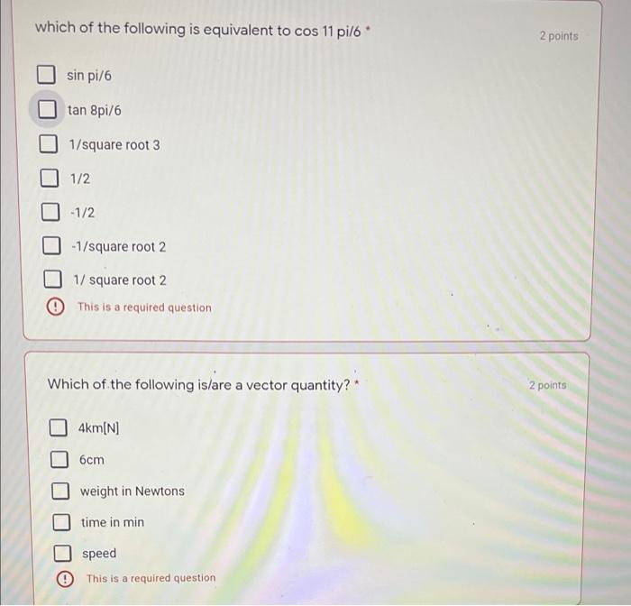 Solved Which Of The Following Is Equivalent To Cos 11 Pi 6 2 Chegg