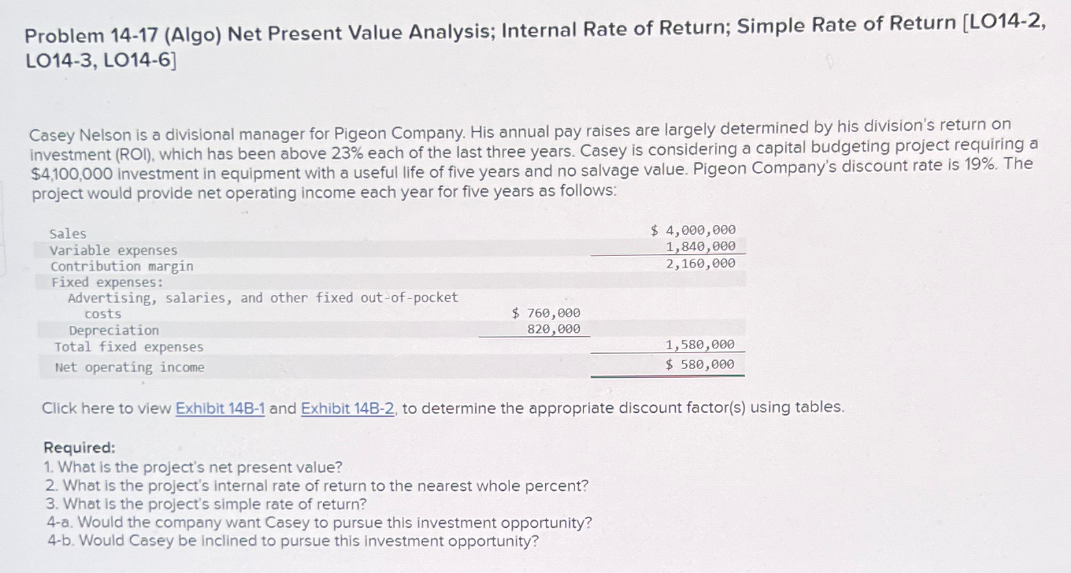 Solved Problem 14-17 (Algo) ﻿Net Present Value Analysis; | Chegg.com