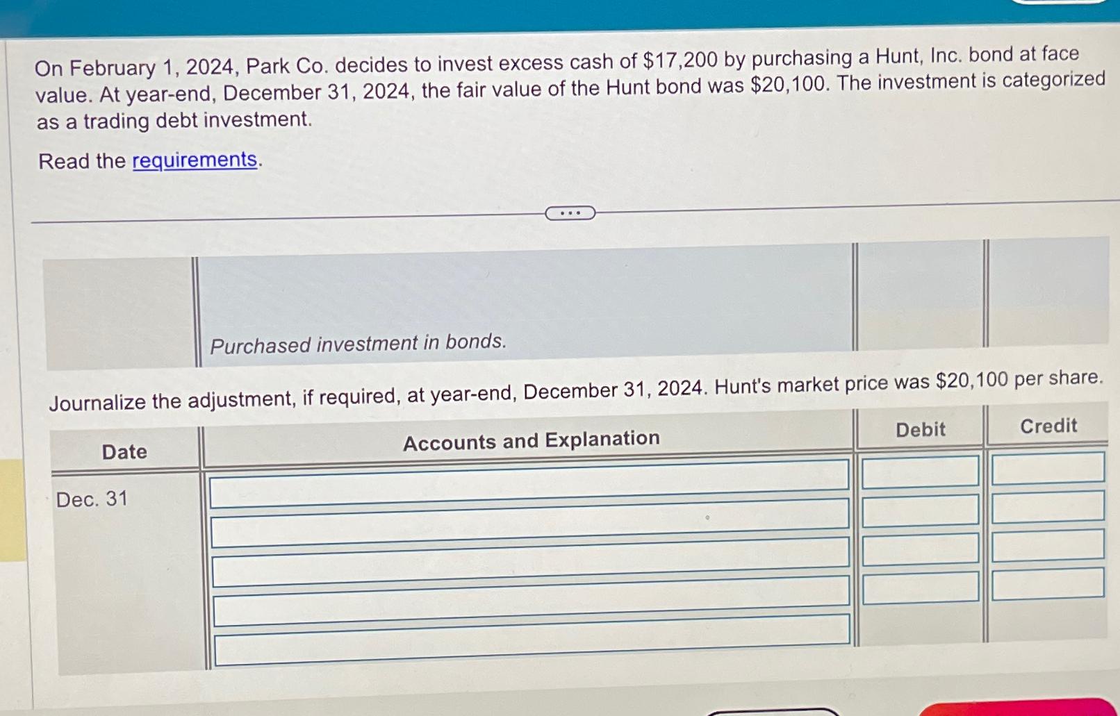Solved On February 1, 2024, ﻿Park Co. ﻿decides to invest | Chegg.com