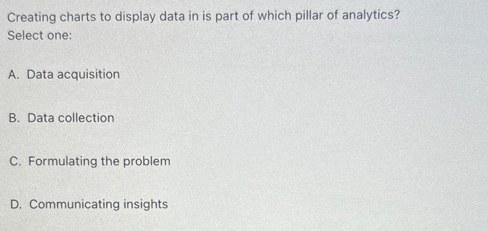 Solved Creating charts to display data in is part of which | Chegg.com