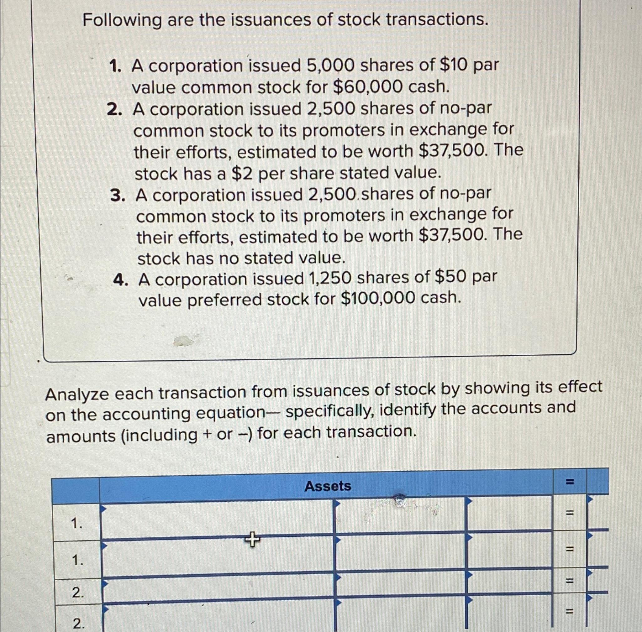 Solved Following are the issuances of stock transactions.A | Chegg.com
