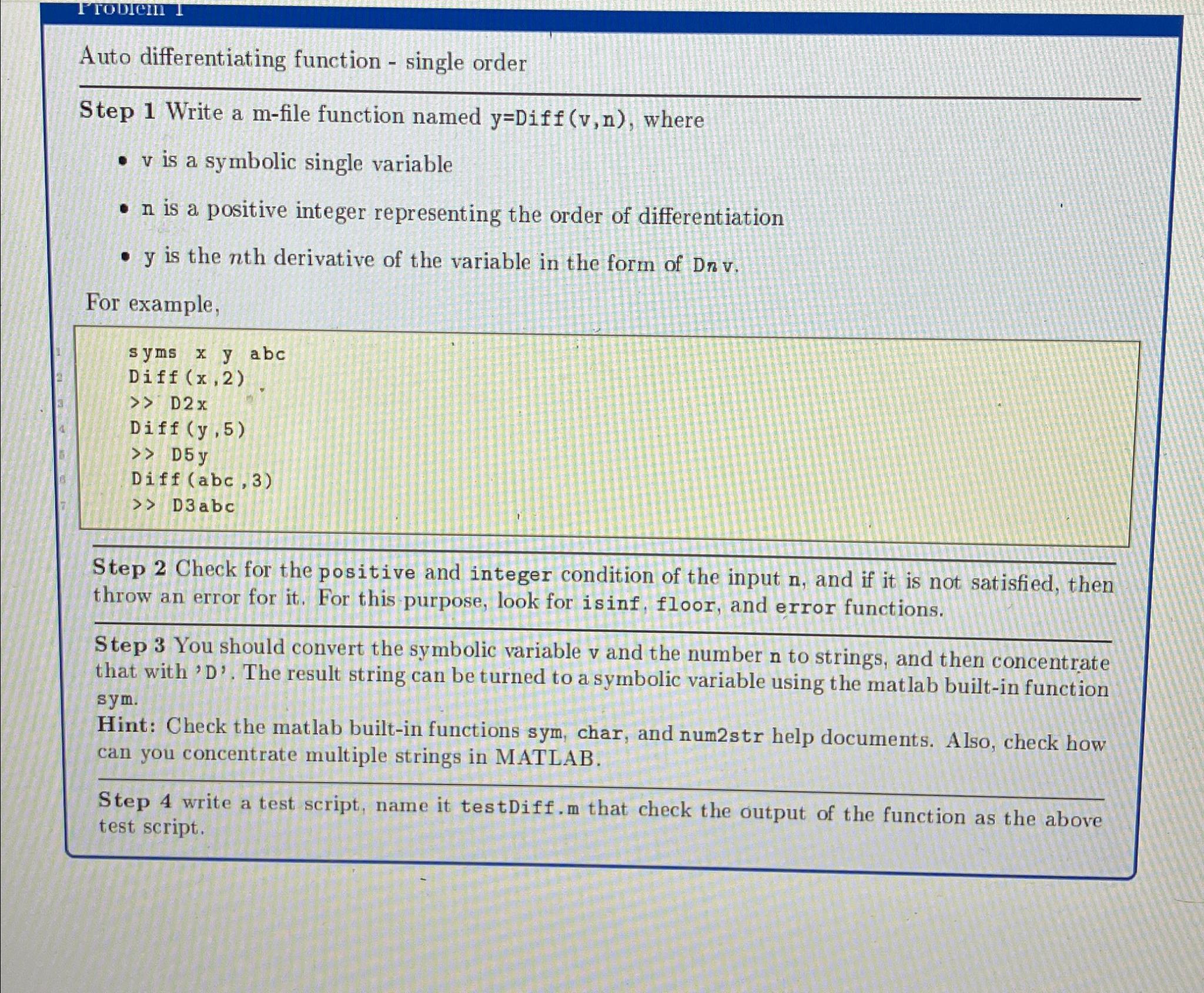 Solved Frovem 1Auto differentiating function - ﻿single | Chegg.com
