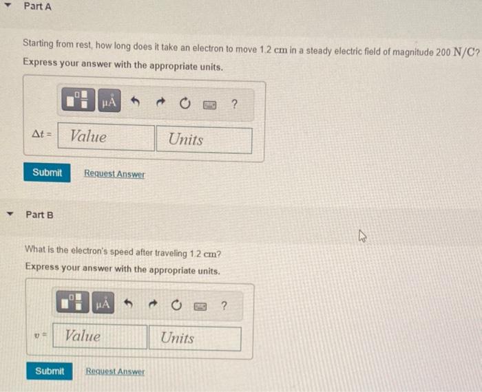 Solved Starting from rest, how long does it take an electron | Chegg.com