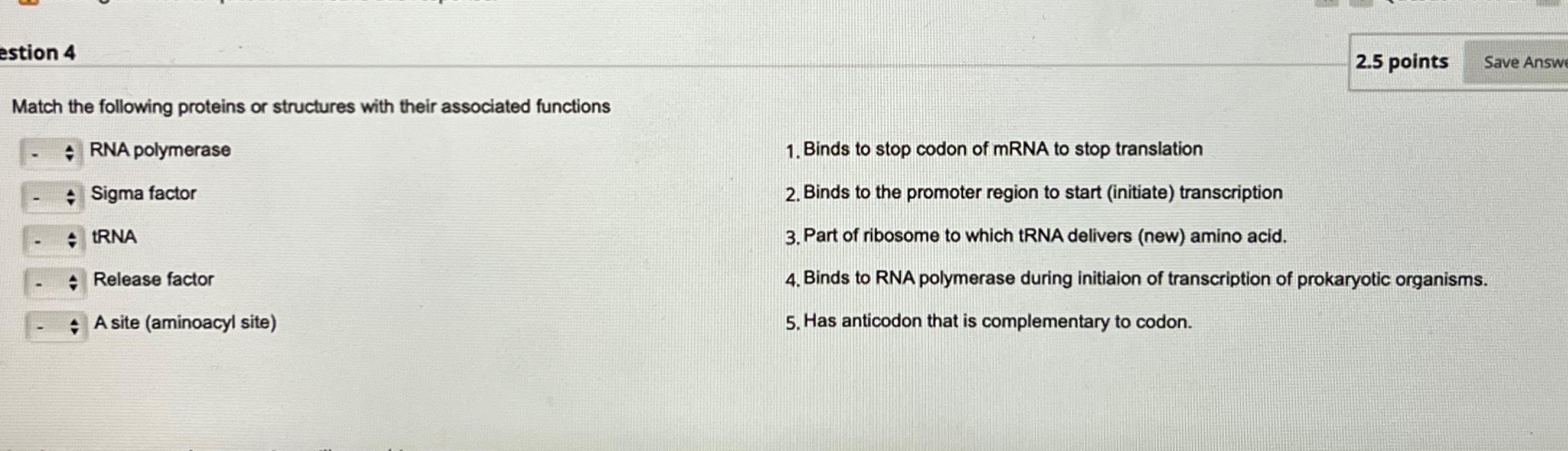 Solved 2.5 ﻿pointsMatch the following proteins or structures | Chegg.com