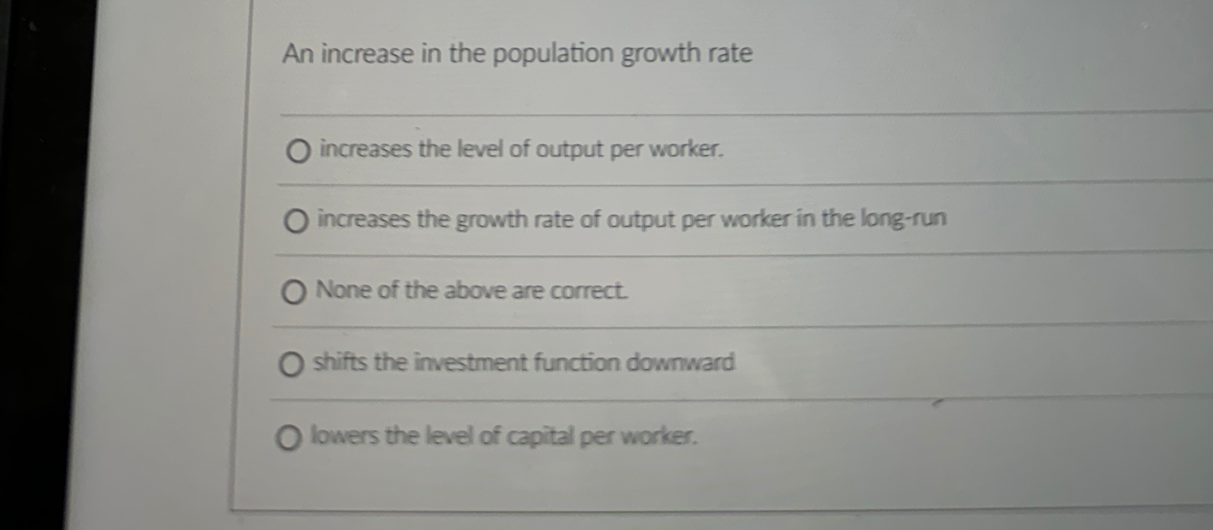 Solved An increase in the population growth rateincreases | Chegg.com