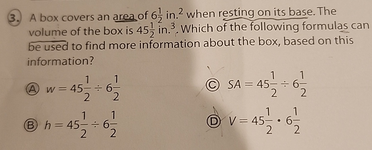 Solved A box covers an area of 612 ﻿in. ?2 ﻿when resting on | Chegg.com