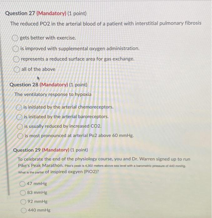 The reduced PO2 in the arterial blood of a patient | Chegg.com