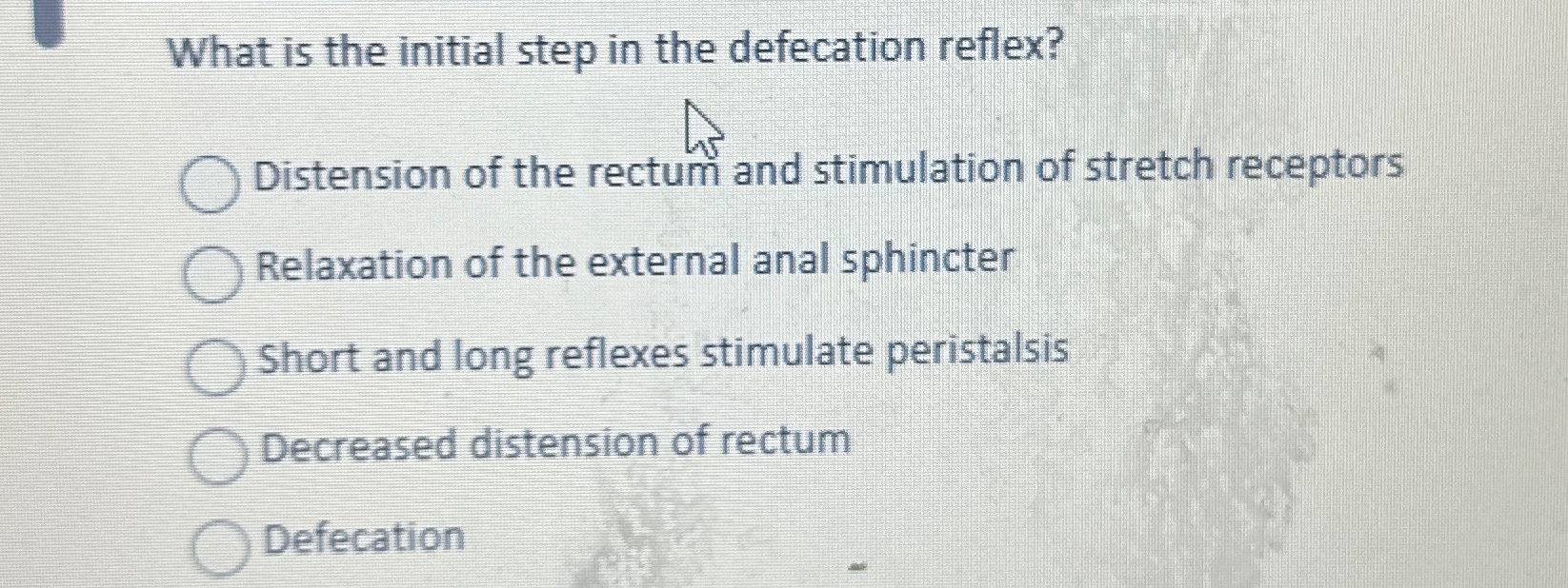 Solved What is the initial step in the defecation | Chegg.com