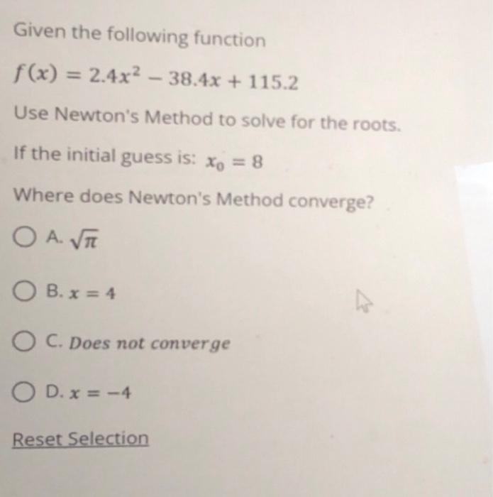 Solved Given the following function f(x)=2.4x2−38.4x+115.2 | Chegg.com