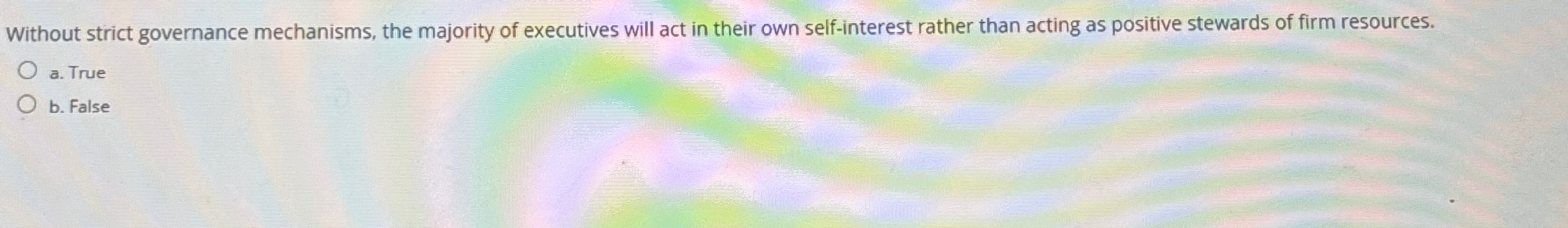 Solved Without strict governance mechanisms, the majority of | Chegg.com