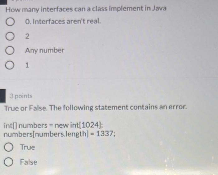 Solved How many interfaces can a class implement in Java о | Chegg.com