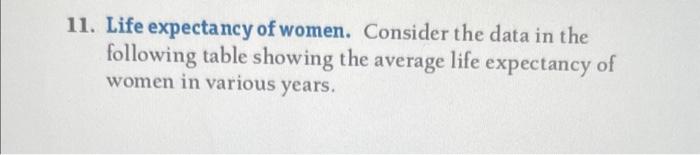 Solved 1. Life expectancy of women. Consider the data in the | Chegg.com