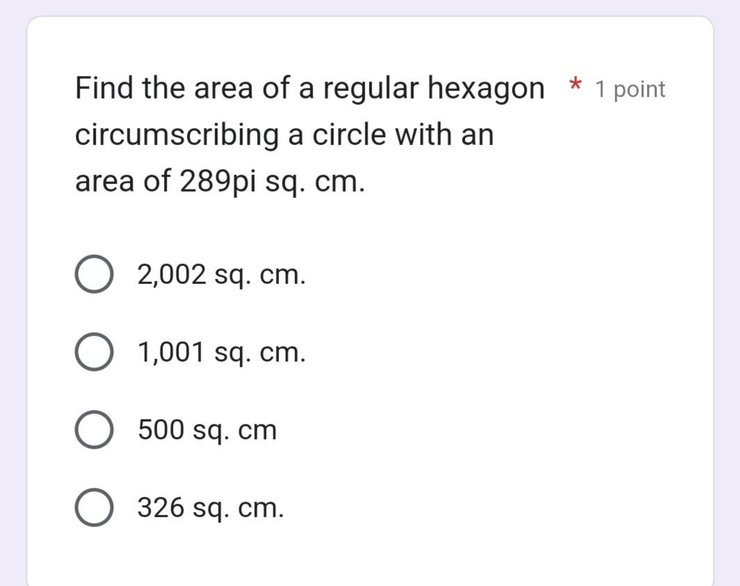 Solved Find the area of a regular hexagon * 1 point | Chegg.com