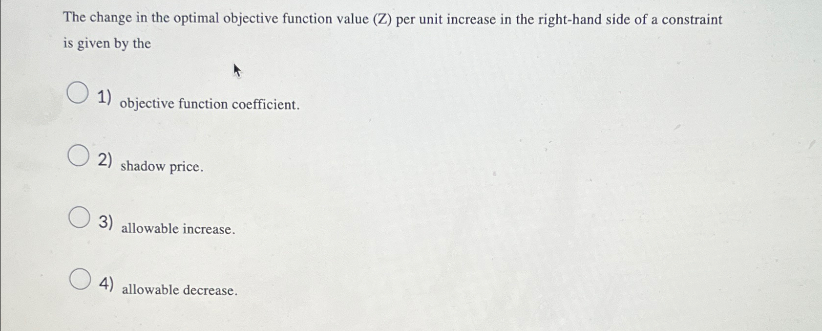 Solved The change in the optimal objective function value | Chegg.com