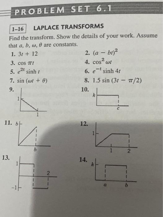 Solved PROBLEM SET 6.1 1-16 LAPLACE TRANSFORMS Find the | Chegg.com