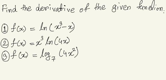 Solved Find the derivative of the given function: (1) | Chegg.com